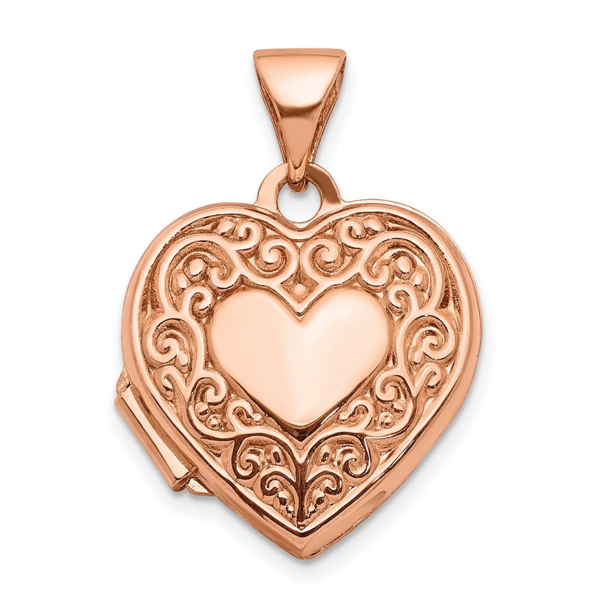 10k Rose Gold 15mm Scroll Love Heart Photo Locket Pendant Necklace ...