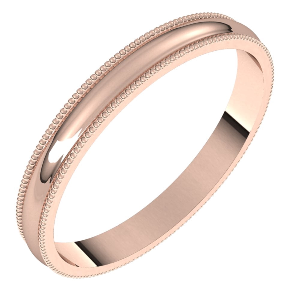 10k Rose Gold 2.5mm Milgrain Half Round Shape Light Classic Bridal ...