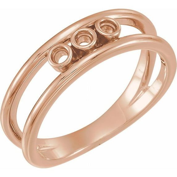 10k Rose Gold 2mm Round Shape 3 Three-Stone Bezel-Set Negative Space ...