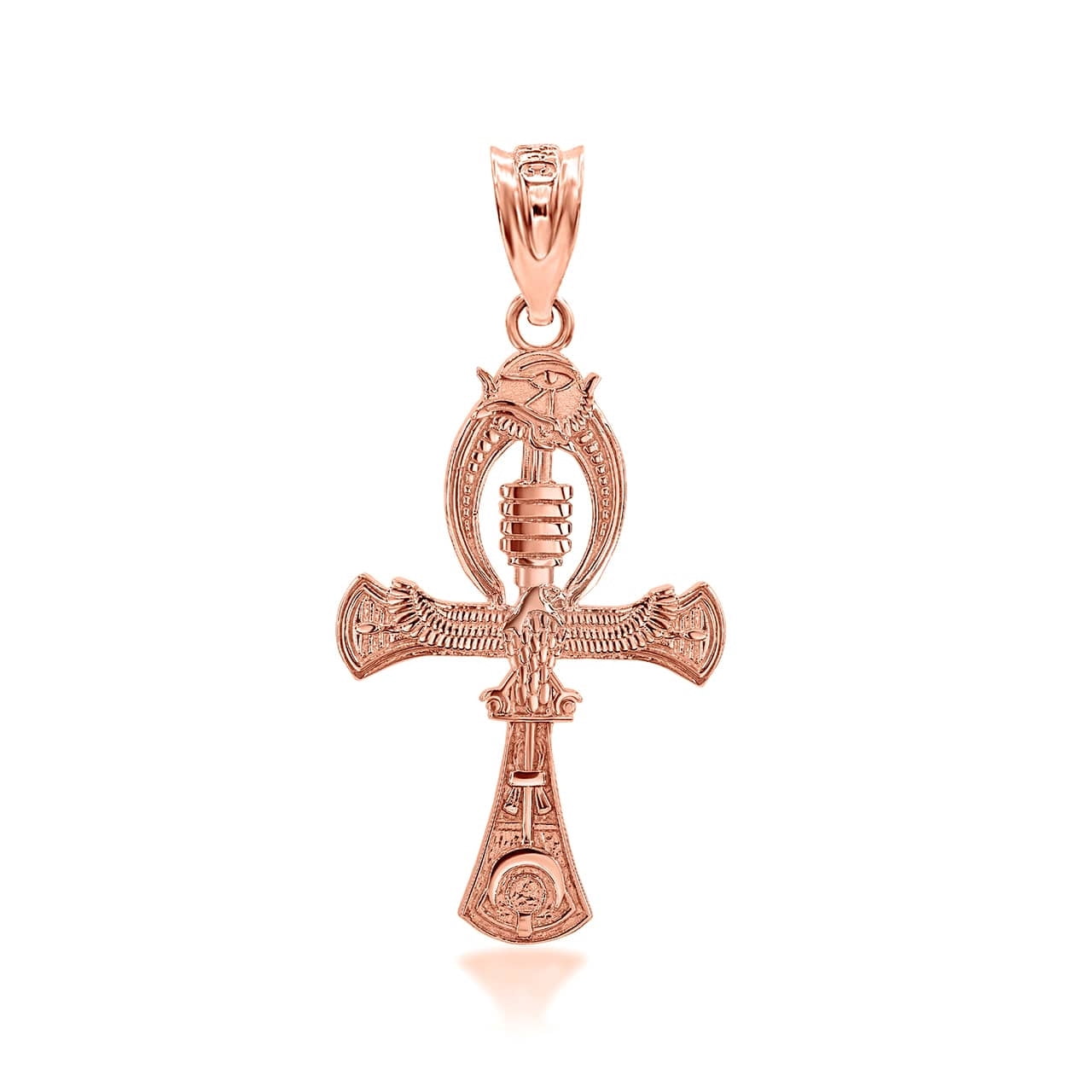 10k Rose Gold 3D Egyptian Ankh Cross Eagle Eye of Horus Wadjet Pendant ...