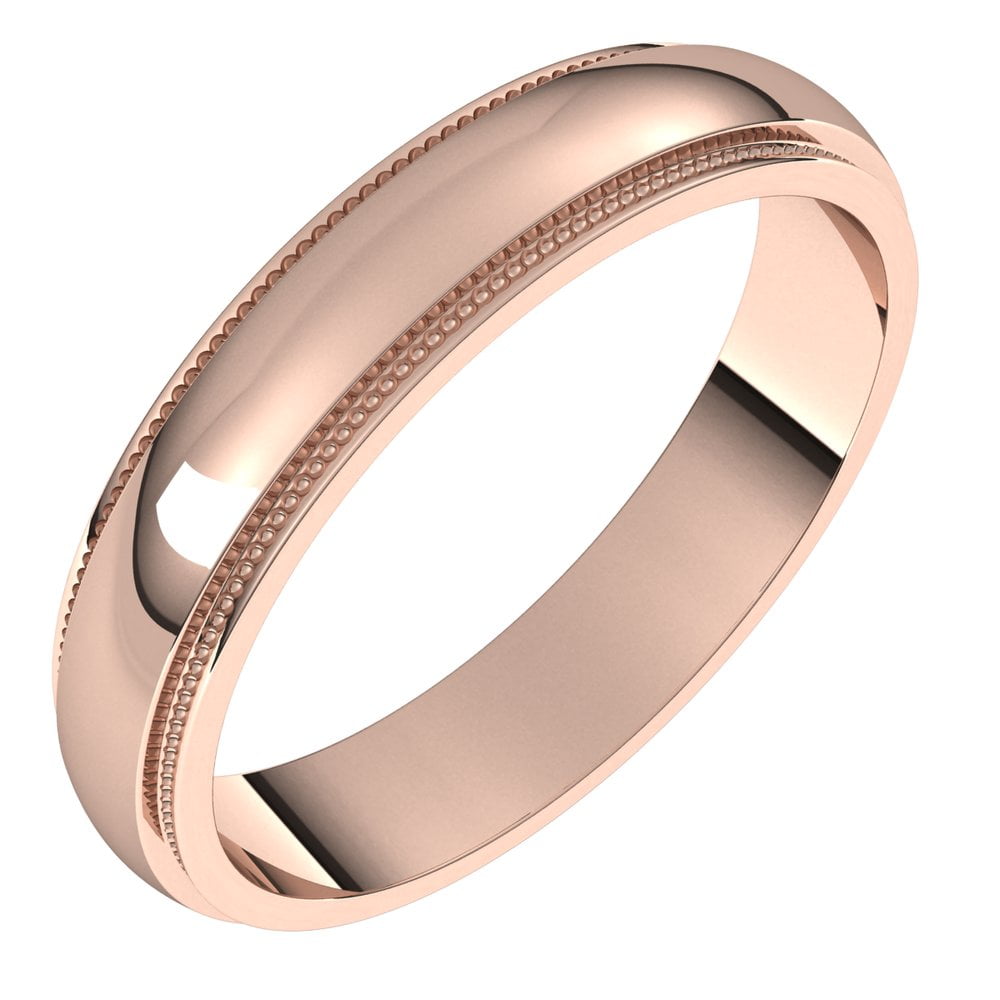 10k Rose Gold 4mm Milgrain Half Round Shape Edge Classic Bridal Wedding ...