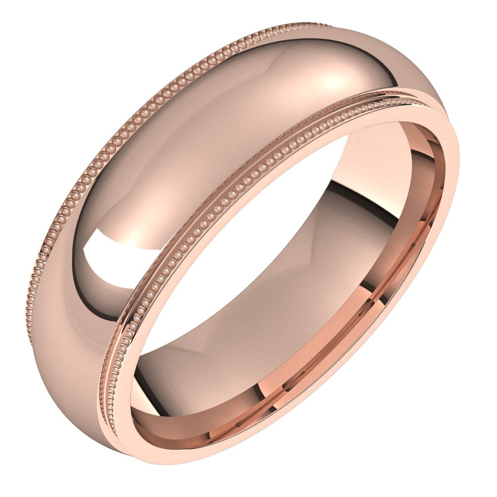 10k Rose Gold 6mm Milgrain Half Round Shape Edge Classic Bridal Wedding ...