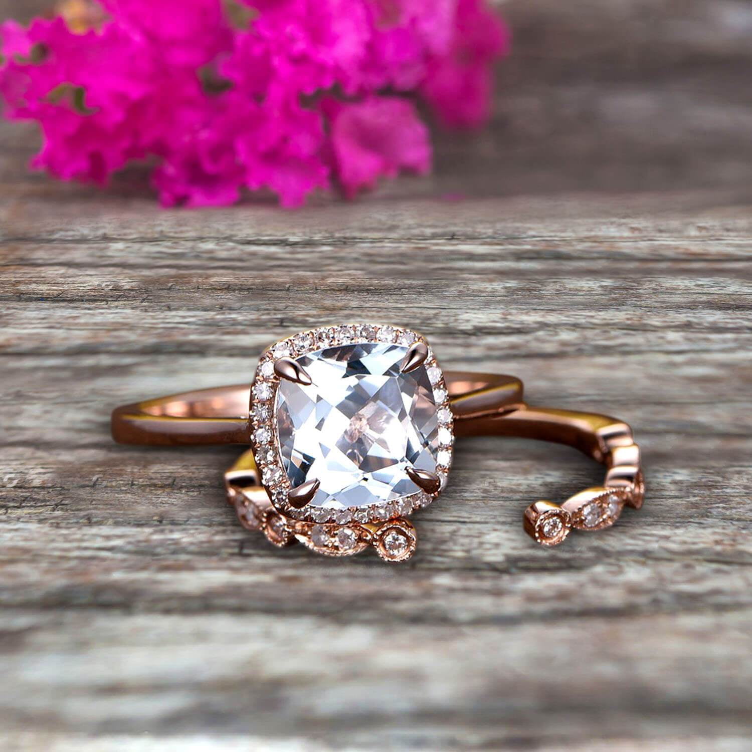 10k Rose Gold Anniversary Gift Art Deco 2.05 Carat 7mm Cushion Cut ...