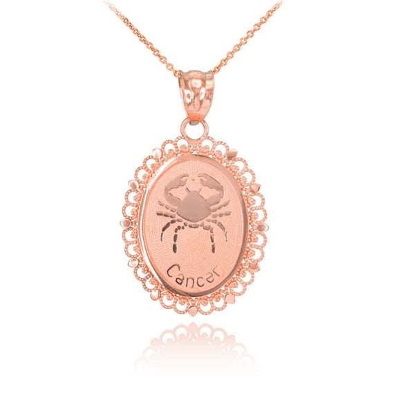 10k Rose Gold Filigree Oval Zodiac Sign Pendant Necklace Cancer (22 ...