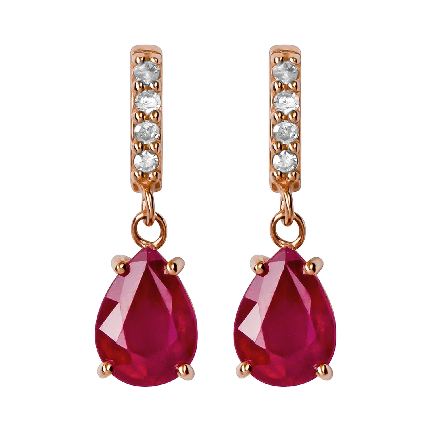 10k Rose Gold Genuine Pear-Shape Ruby and Diamond Drop Dangle Earrings ...