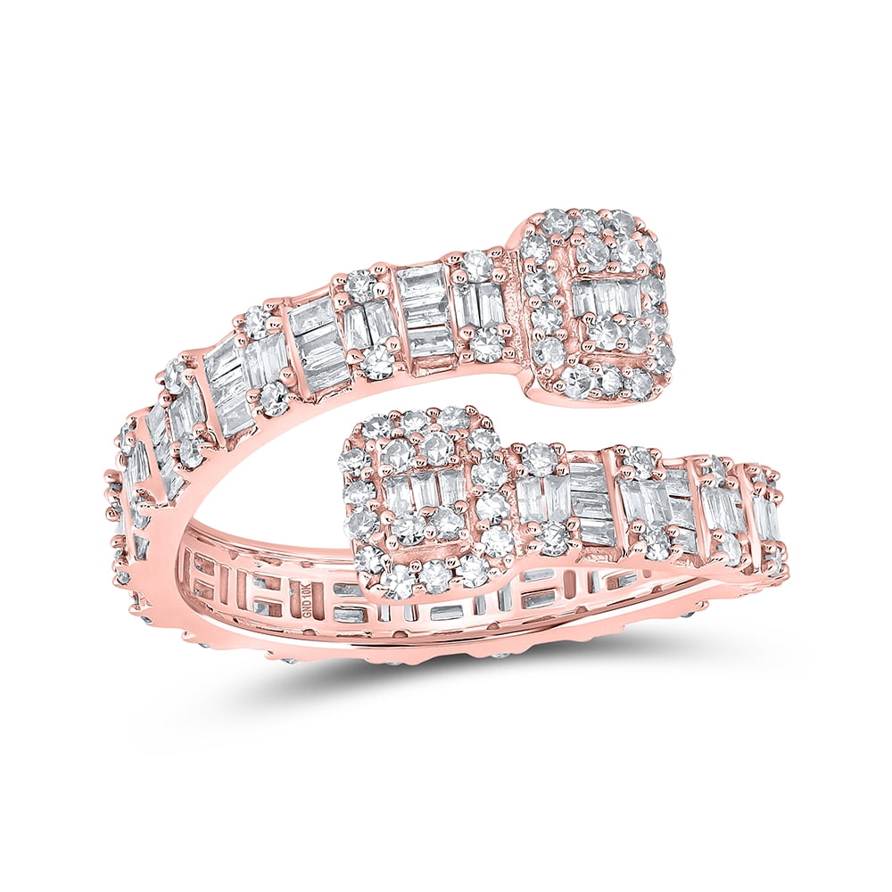10k Rose Gold Natural Baguette Channel Set Square Shape Cuff Ring 1.00 ...
