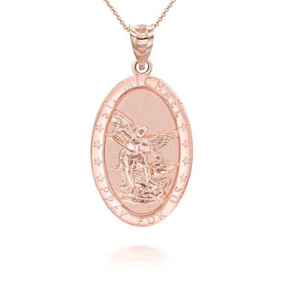 10k Rose Gold Oval Saint Michael Pendant / Necklace (16 Inches ...