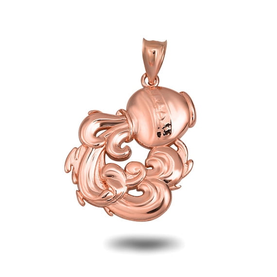 10k Rose Gold Zodiac Symbol Pendant Necklace Aquarius (18 Inches ...