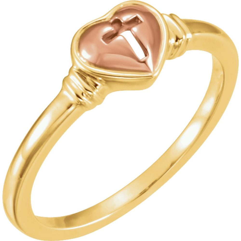 10k Rose and Yellow Two Tone Gold Heart Shape and Cross Religious ...