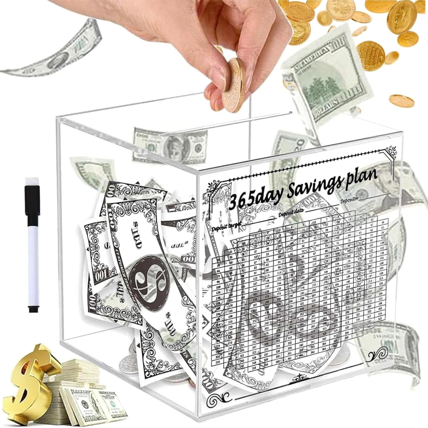 10k Smash Box for Money, Clear 10k Savings Challenge Smash Box for Money, Unbreakable 100/365 ...