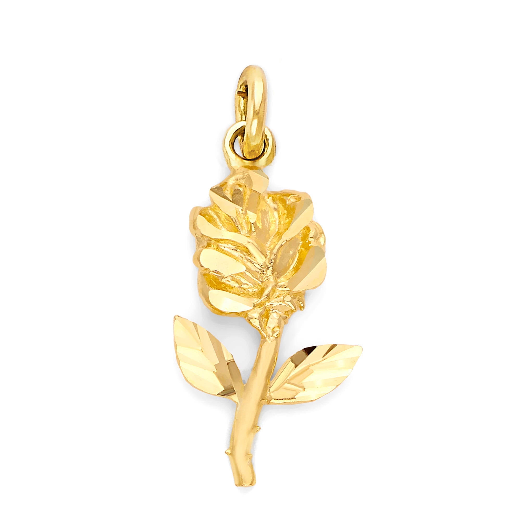 10k Solid Gold Long Stem Rose Charm for Bracelet, Flower Jewelry for ...