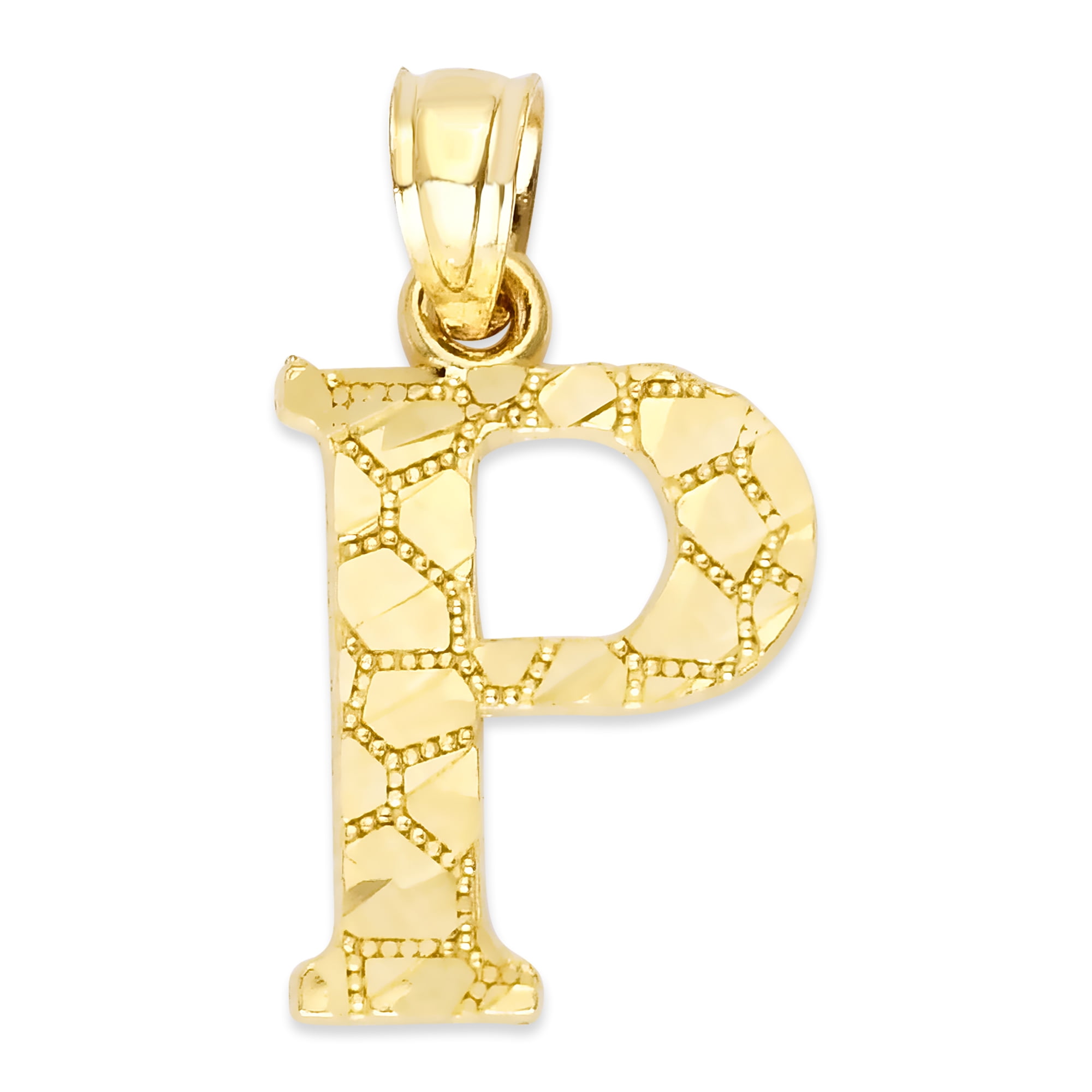10k Solid Gold Nugget Initial Pendant, Personalized Letter Jewelry ...
