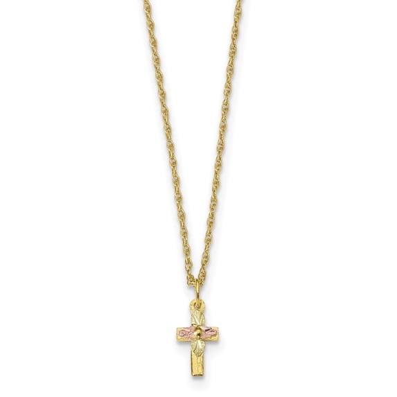 10k Tri-Color Small Cross Pendant, Black Hills Gold Necklace with Ropa ...