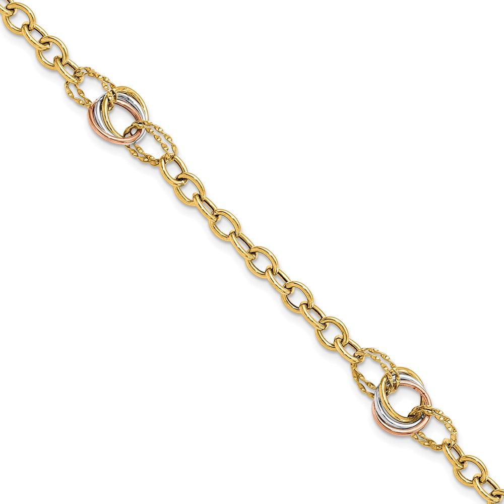 10k Tri Color Bracelet Fancy mm 7.25 in Tri-color Polished and Textured ...