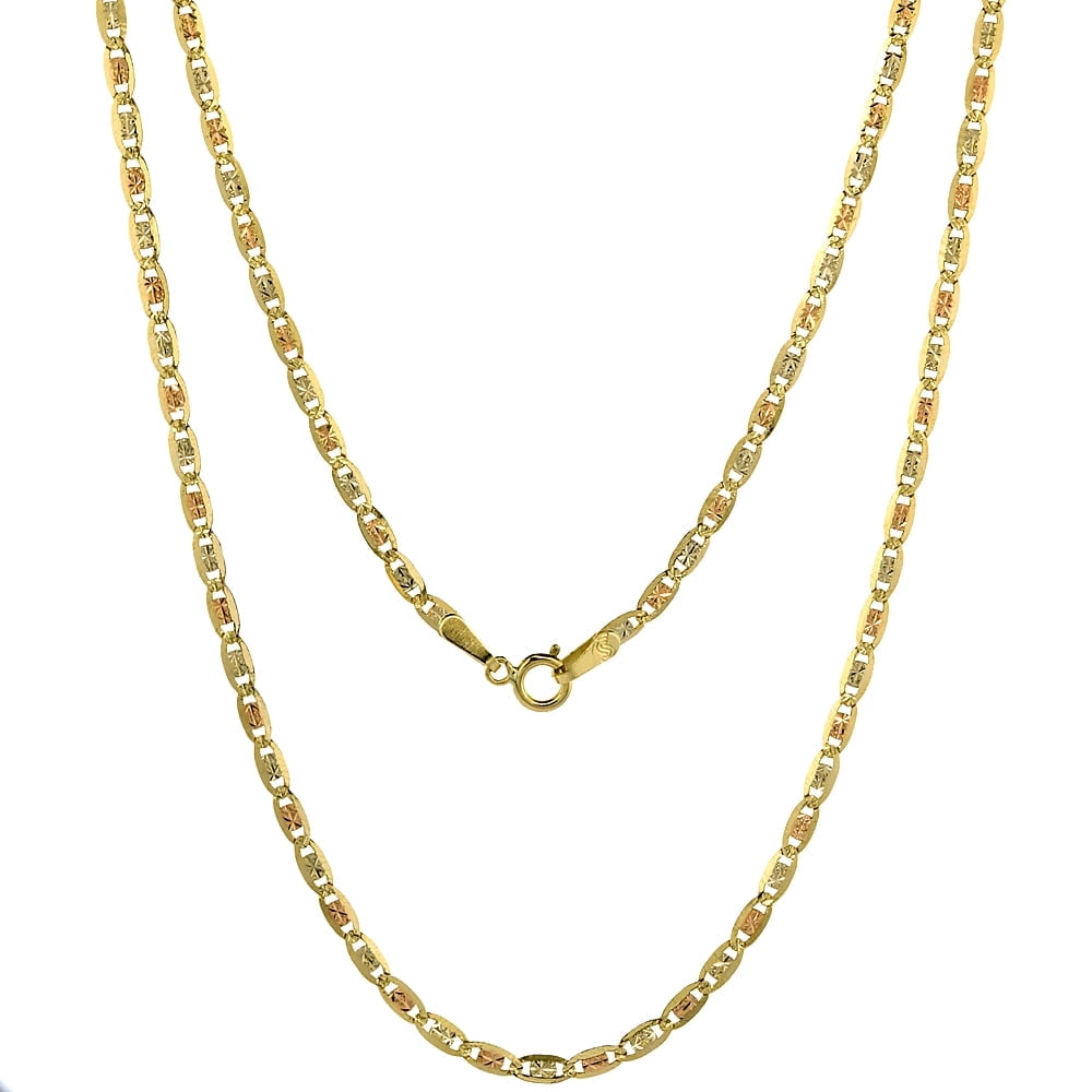 10k Tri Color Solid Italian Gold Valentino Link Chain Necklace 2.2mm ...