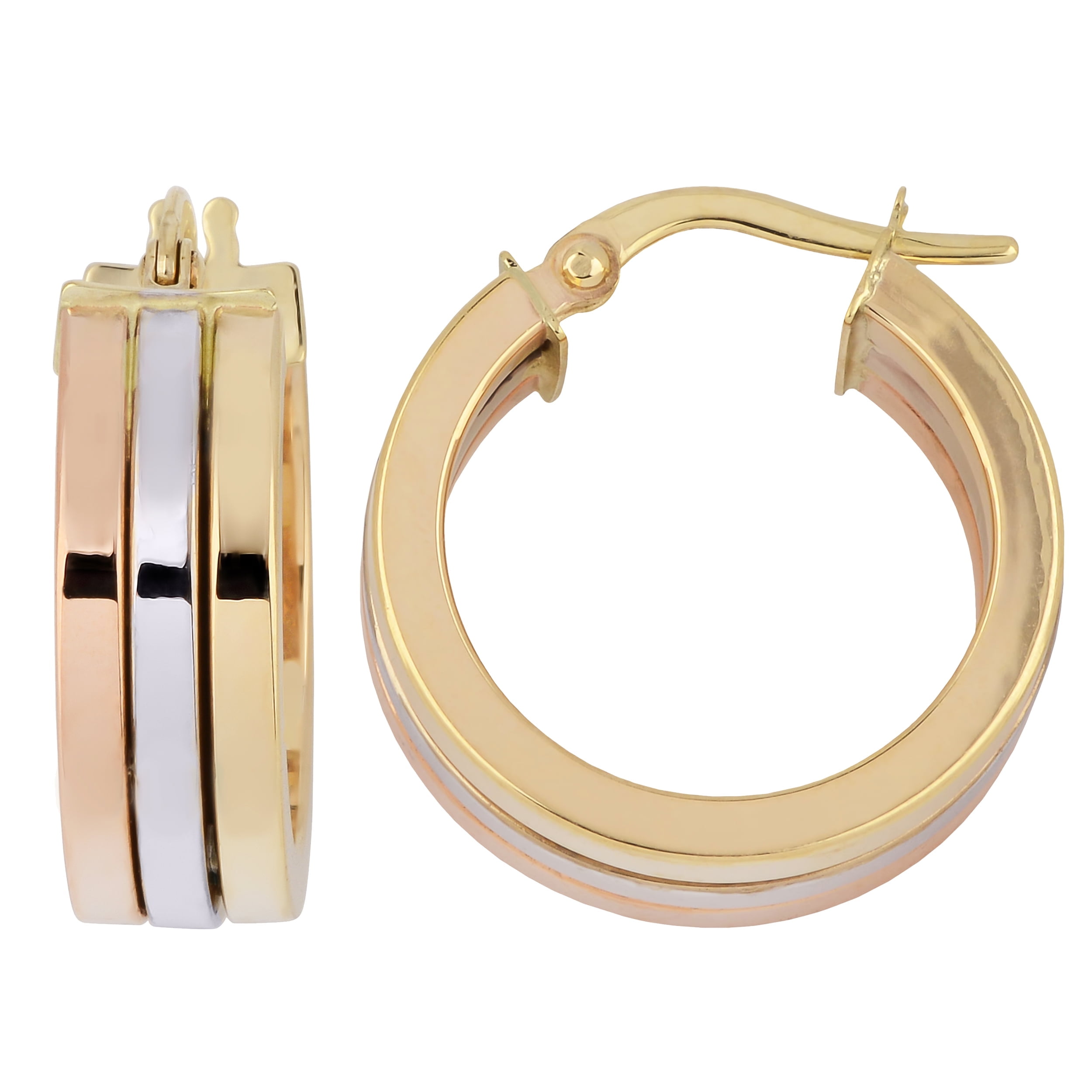 KoolJewelry 10k Tricolor Gold Triple Hoop Earrings - Walmart.com