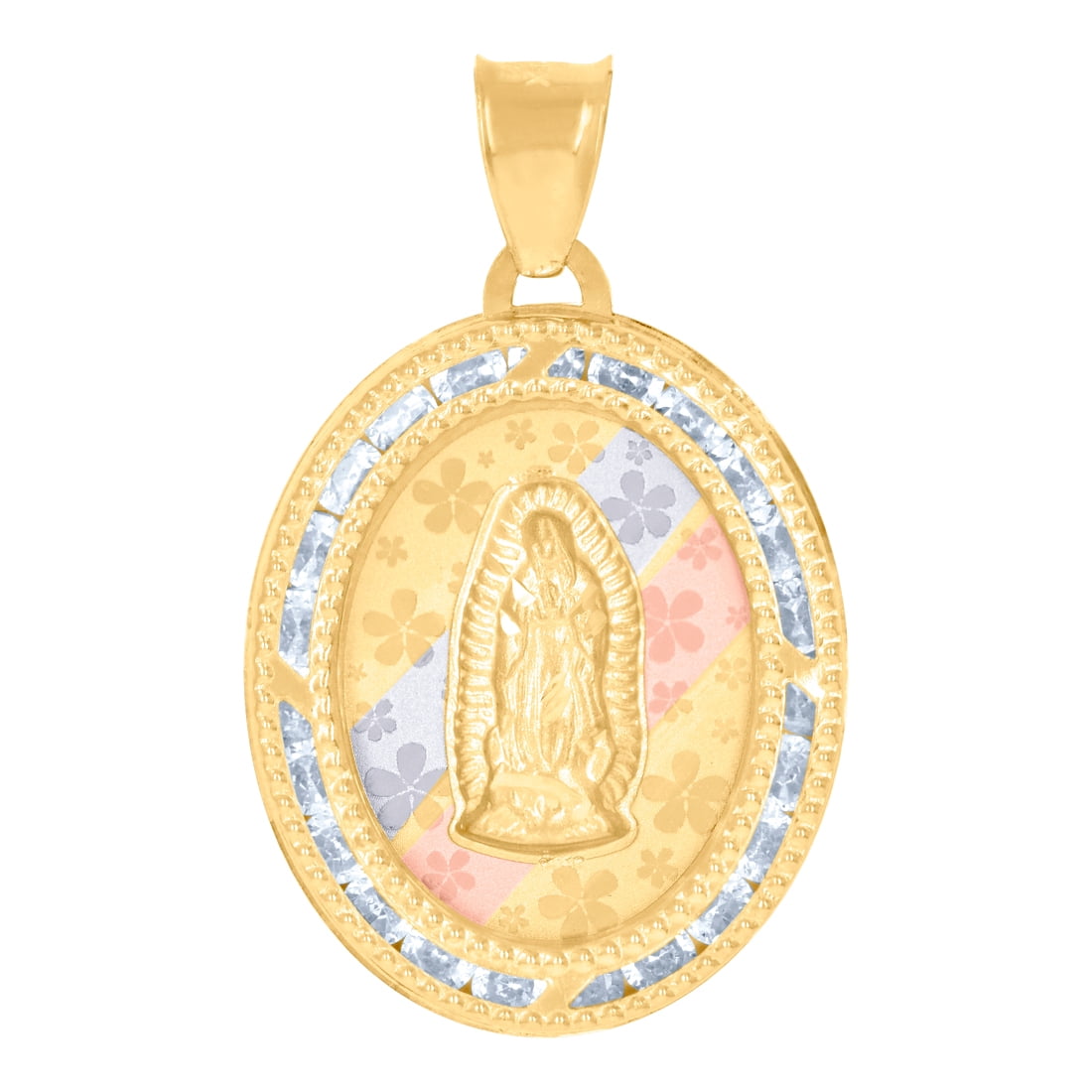 10k Tri-color Gold Womens Cubic Zirconia Guadalupe Religious Charm ...