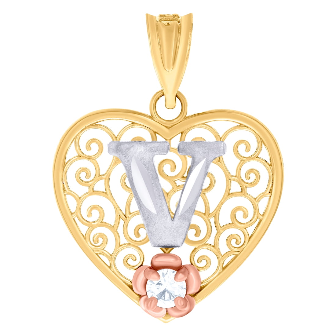 10k Tri-color Gold Womens Love Heart Letter Name Personalized Monogram ...