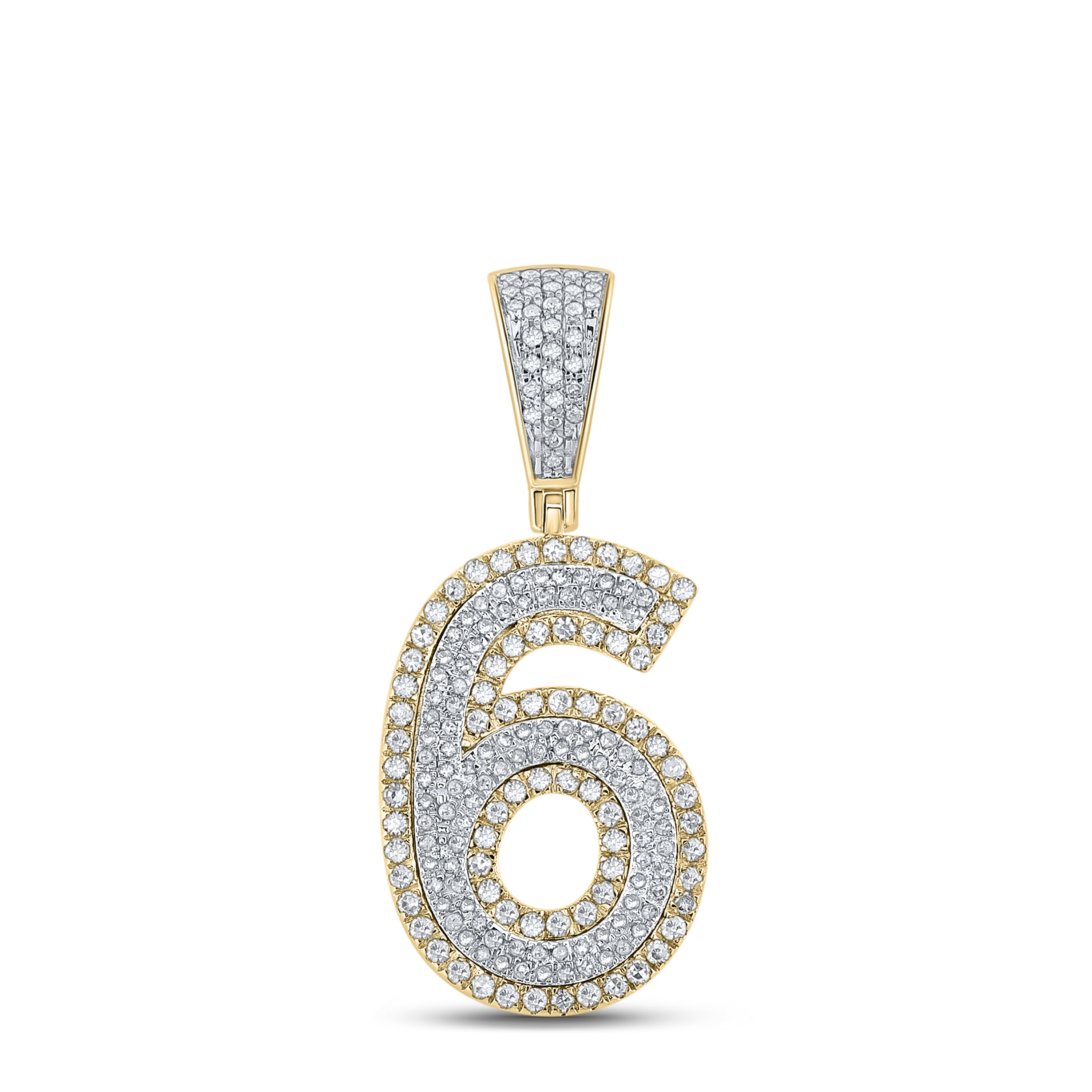 10k Two-Tone Gold 3/4 CTW Natural Diamond Number "6" Mens Charm 1.4 ...