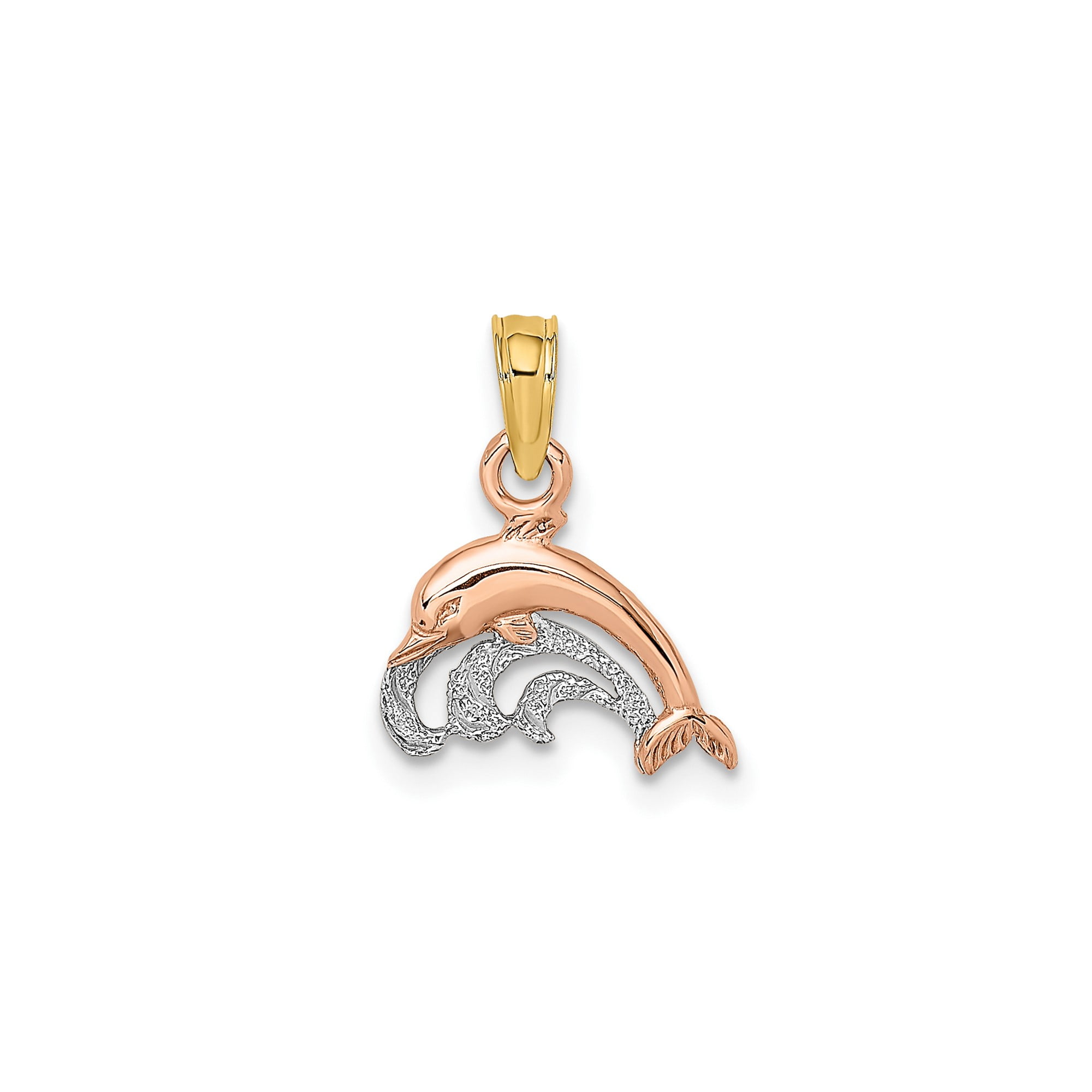 10k Two-Tone Gold Dolphin Pendant for Women or Teens, Rose over White ...