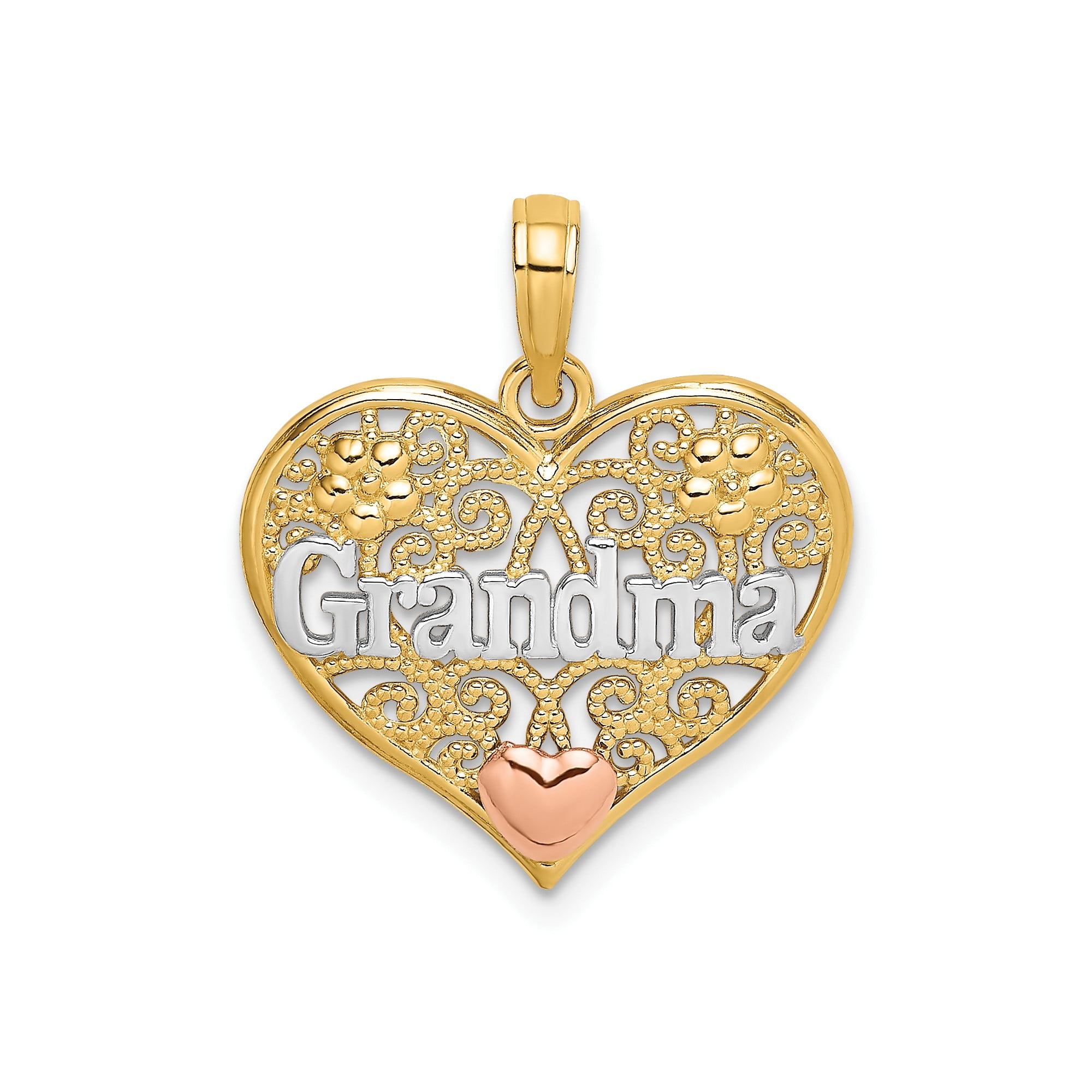 10k Two-Tone Gold Heart Pendant Necklace for Women with Rose and White ...