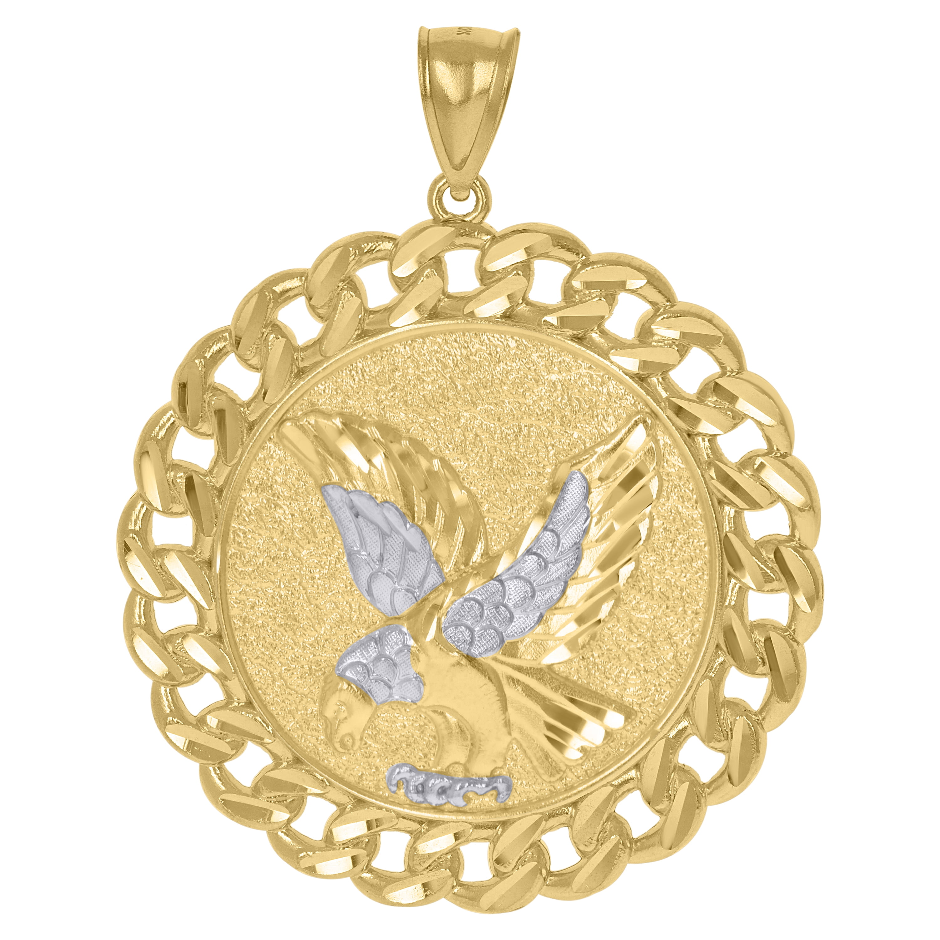 10k Two-Tone Gold Mens Bird Eagle Wildlife Medallion Patriotism Charm ...