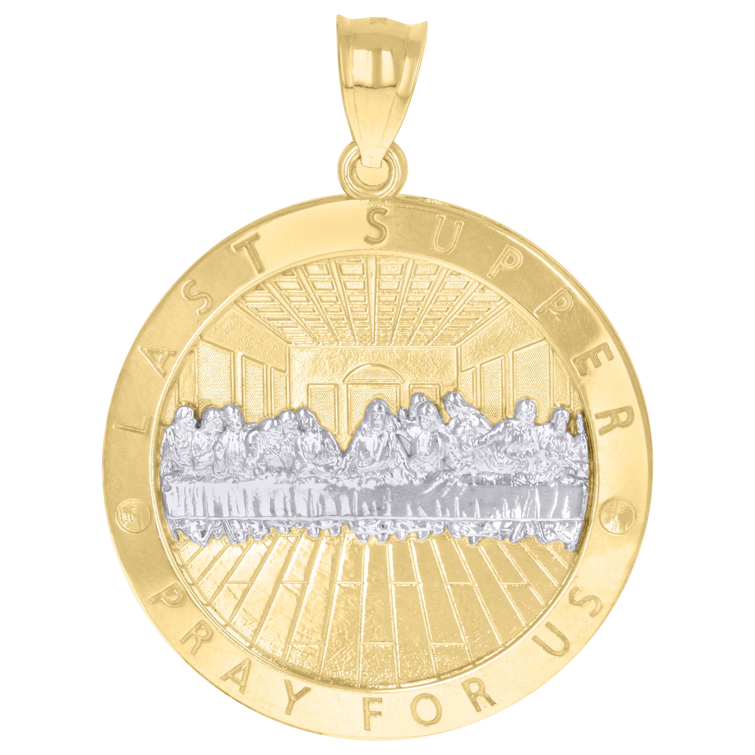 10k Two-Tone Gold Mens Last Supper Pray For Us Religious Charm Pendant ...