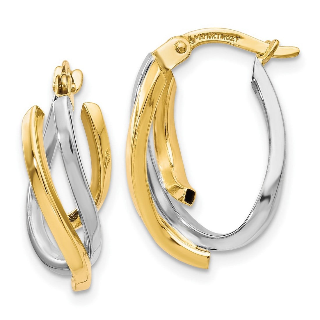 10k Two Tone Hinged hoop Gold Polished Twisted-Hoop Earrings 19x9.5mm Wide-Hoop Earring for ...