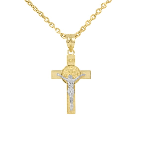 10k Two-Tone Yellow Gold St. Benedict Crucifix Pendant Necklace 1.10 ...