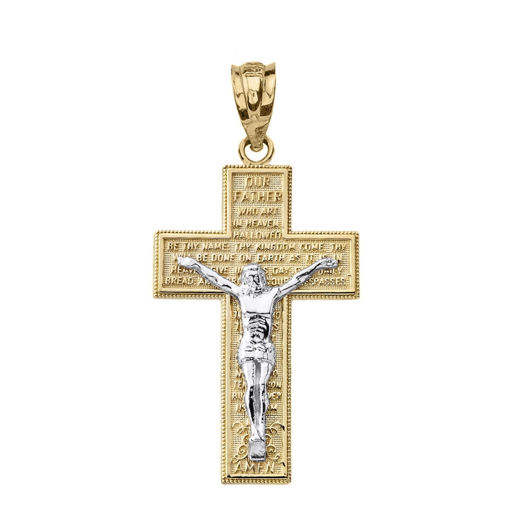 10k Two-Tone Yellow Gold The Lord's Our Father Prayer Crucifix Pendant ...