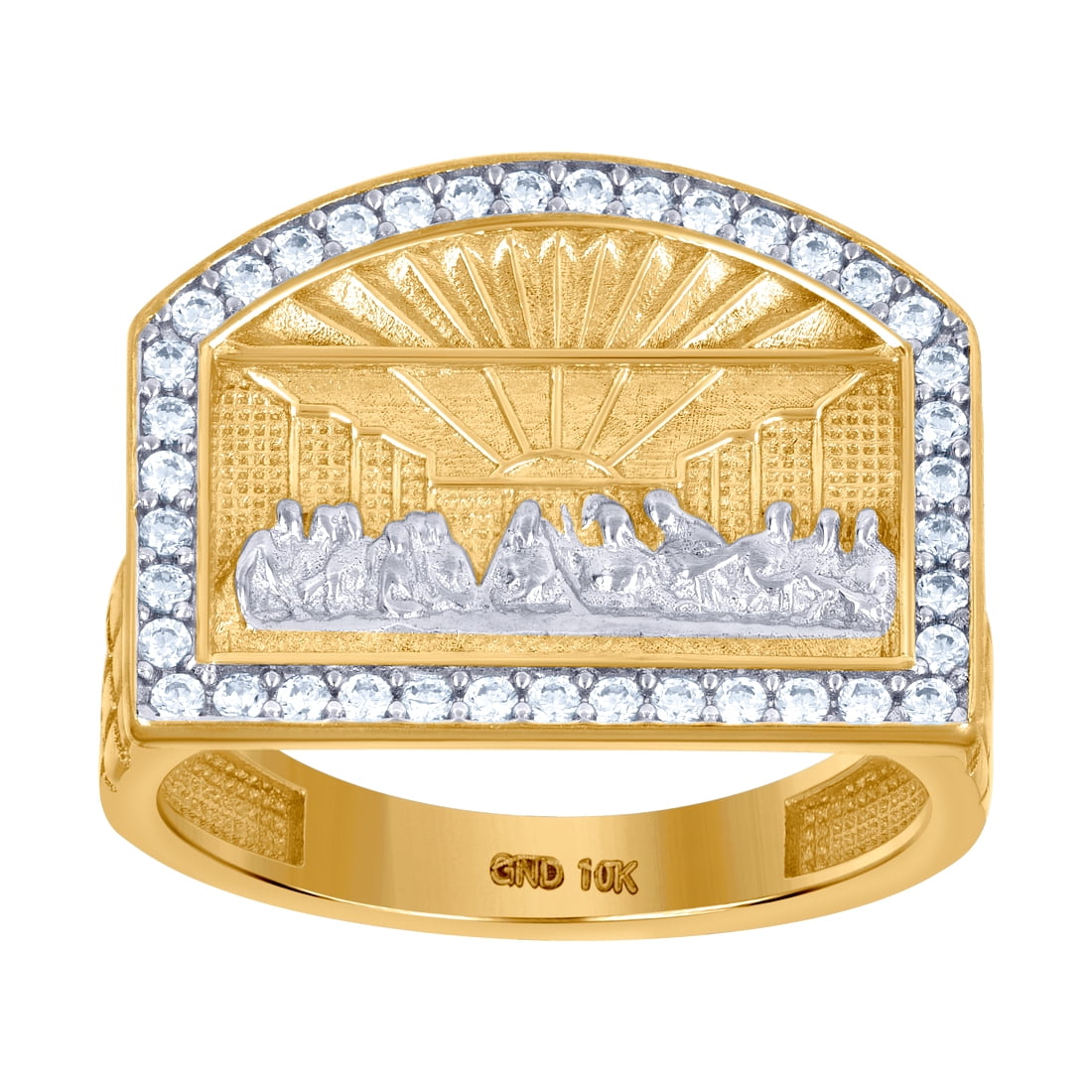 10k Two tone Gold Mens CZ Simulated Diamond Last Supper Religious Ring ...