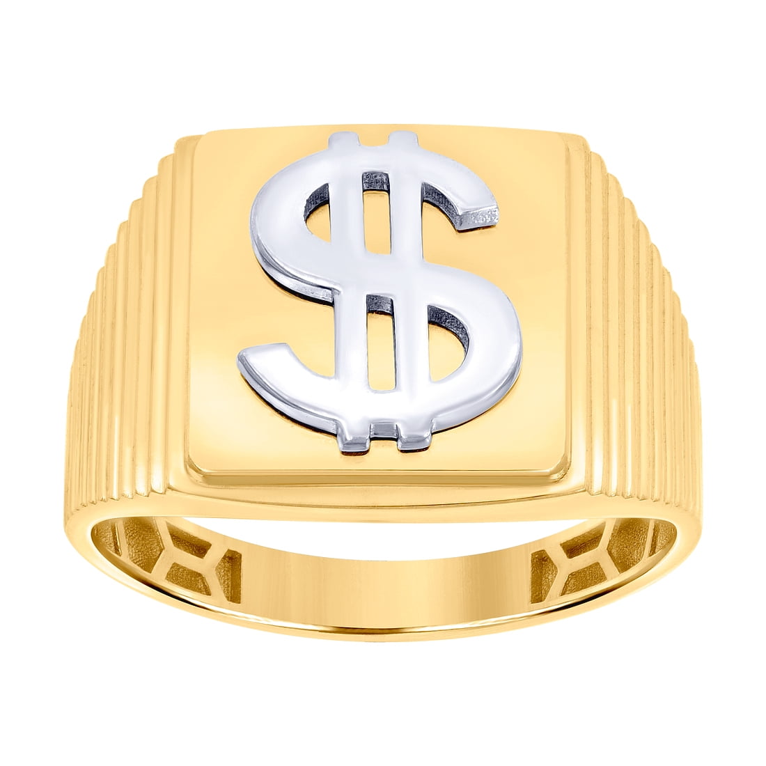 10k Two tone Gold Mens Square Dollar Sign Currency Ring 14mm Long-Ring ...