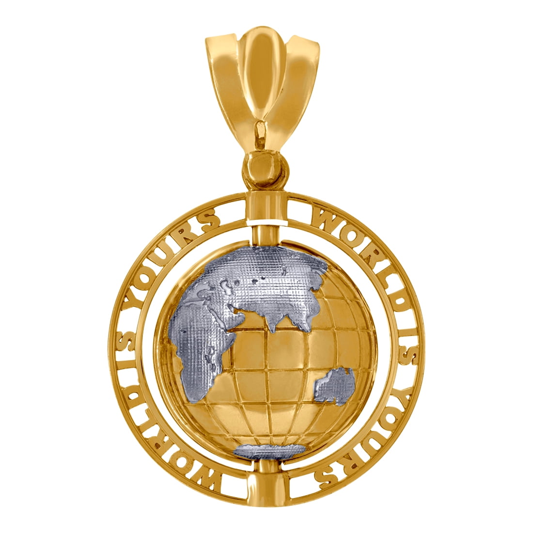 10k Two tone Gold Mens World Map Globe Charm Pendant Necklace for Men ...