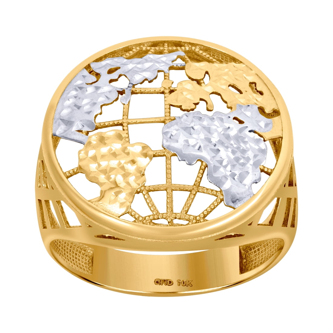 10k Two tone Gold Mens World Map Globe Ring 22.5x4.8mm Wide-Ring for ...