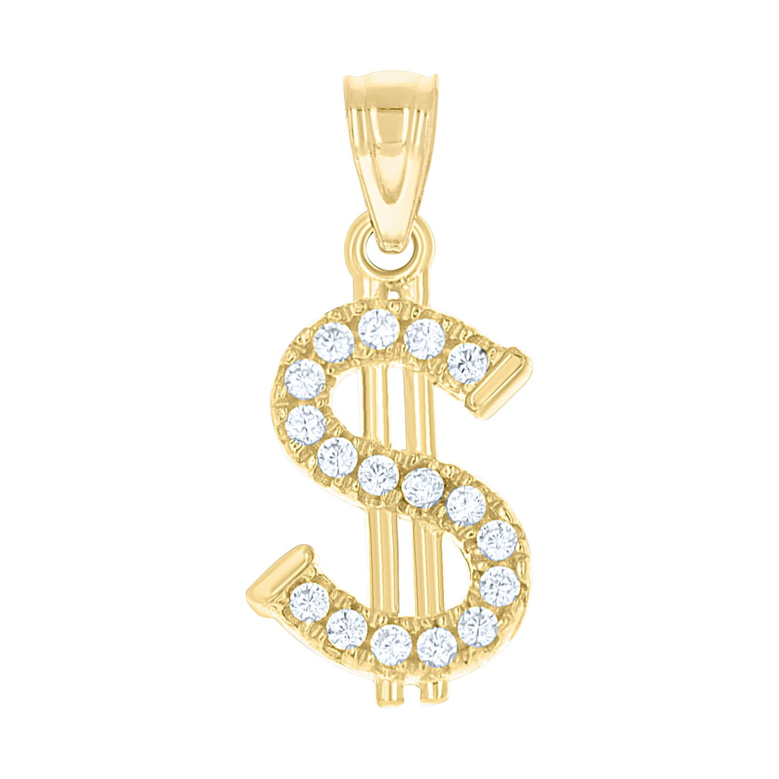 10k Two tone Gold Unisex Cubic Zirconia CZ Dollar Sign Charm Pendant ...