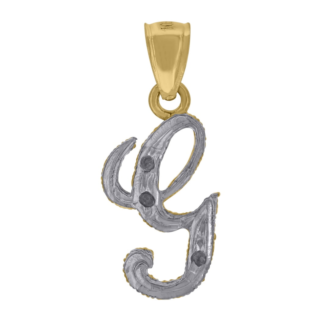 10k Two tone Gold Unisex Initial Letter G Charm Pendant Necklace 21.7x9 ...