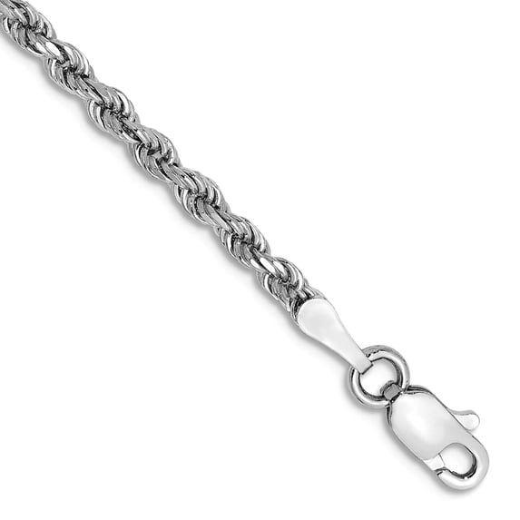 10k White Gold 2.25mm Sparkle-Cut Rope Chain Bracelet 7 Inch Link ...