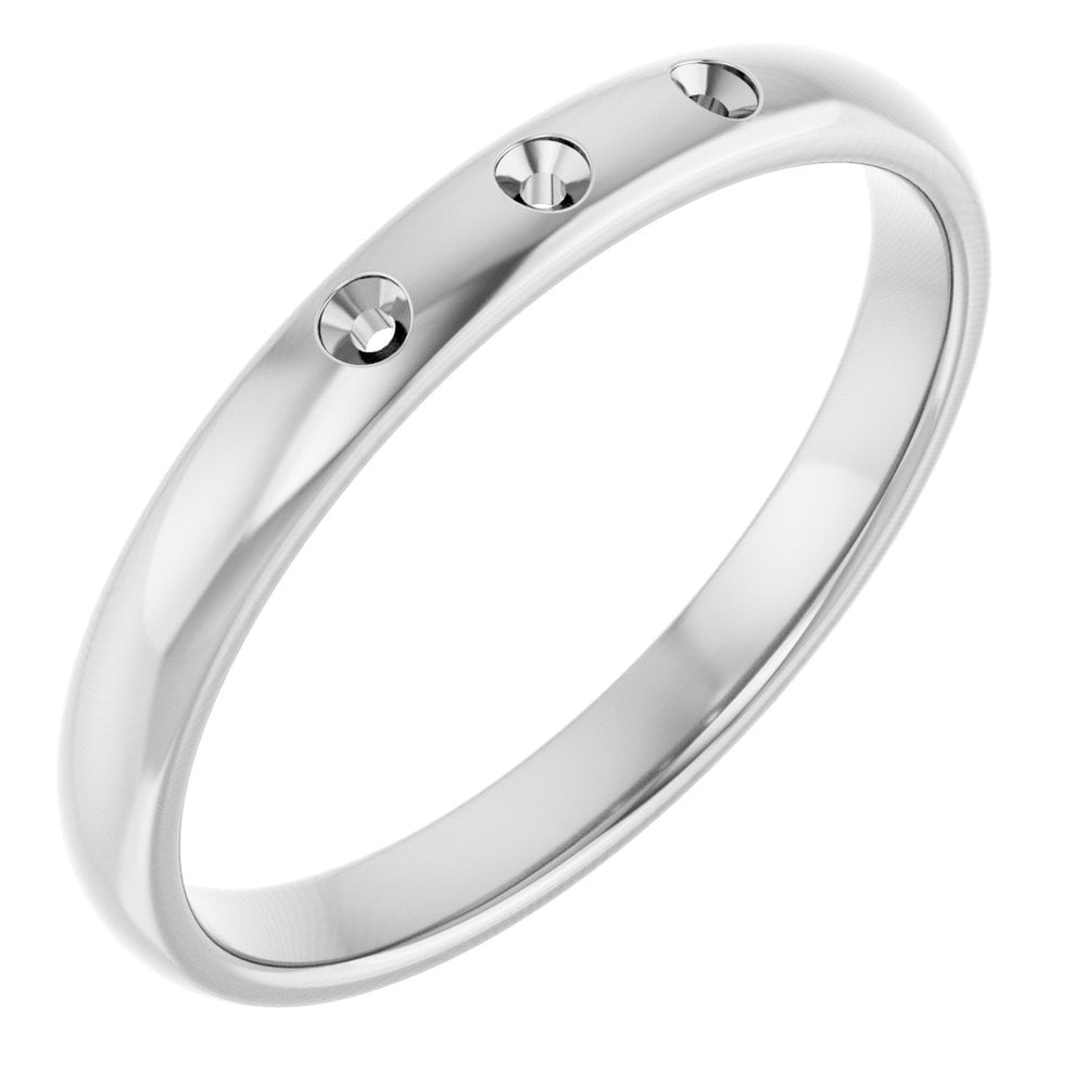 10k White Gold 2.5mm 3 Three-Stone Half-Round Shape Bridal Wedding ...