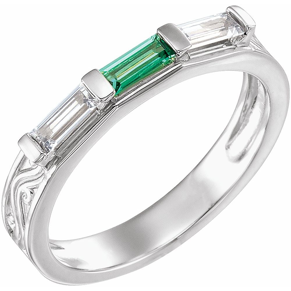 10k White Gold 3 Three-Stone Family Stackable Fashion Ring Fine Jewelry ...