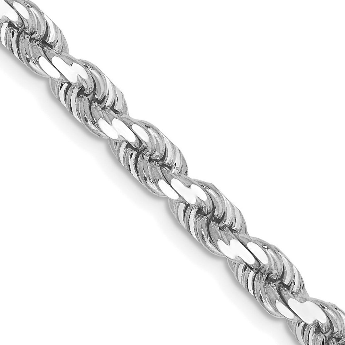 10k White Gold 4.5mm Sparkle Cut Rope Chain Necklace 22 Inch Chain ...