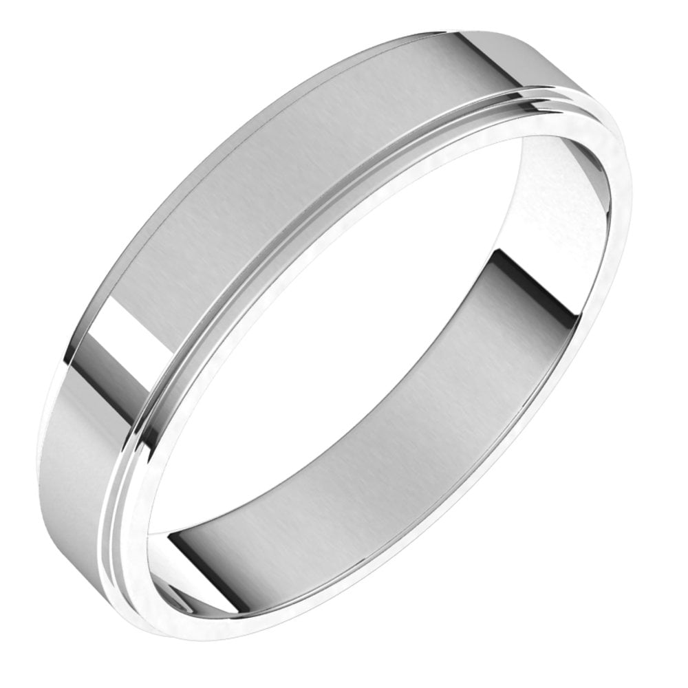 10k White Gold 4mm Flat Edge Classic Bridal Wedding Engagement Anniversary Band Ring Fine ...