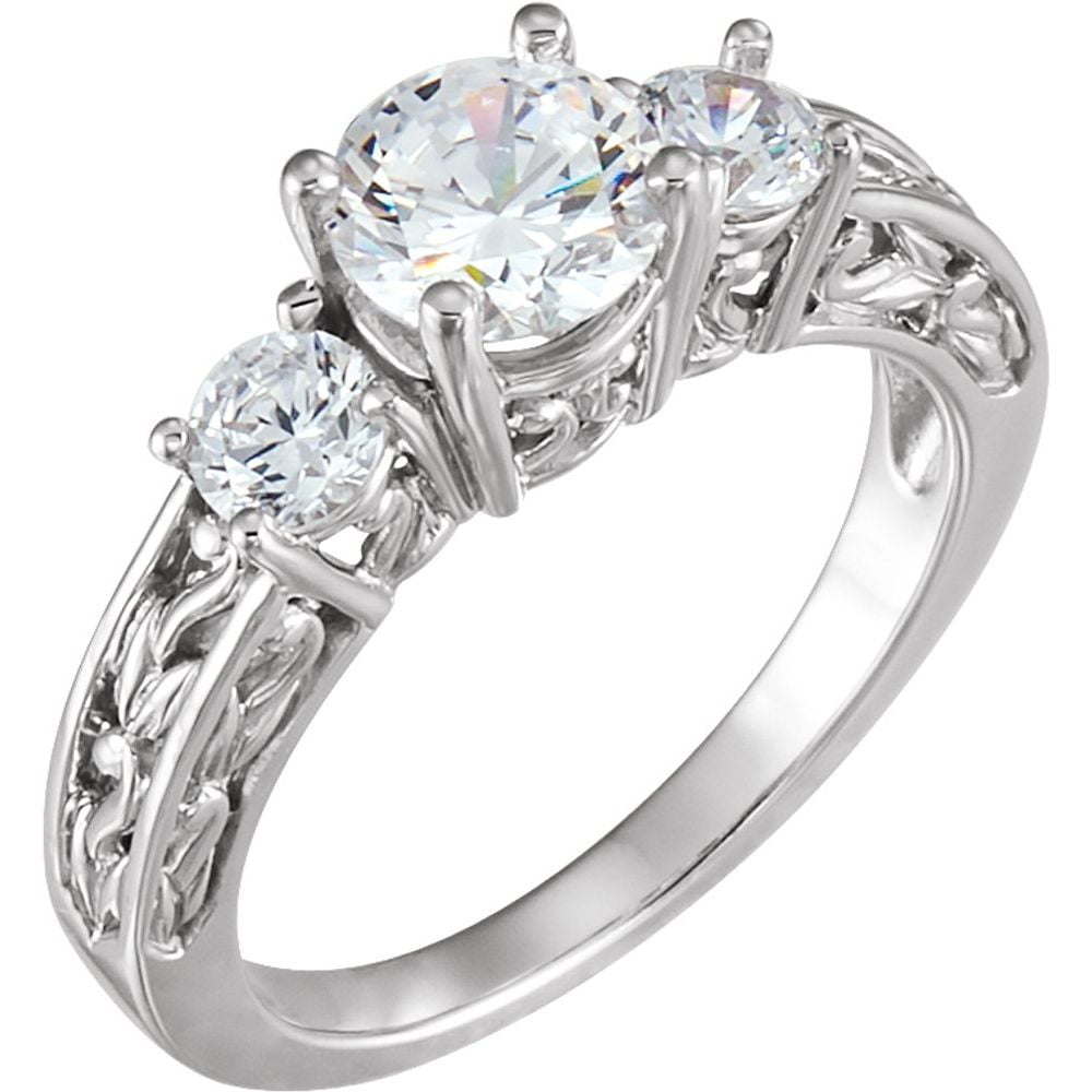 10k White Gold 5.8mm Round Shape 3 Three-Stone Anniversary Band Ring ...