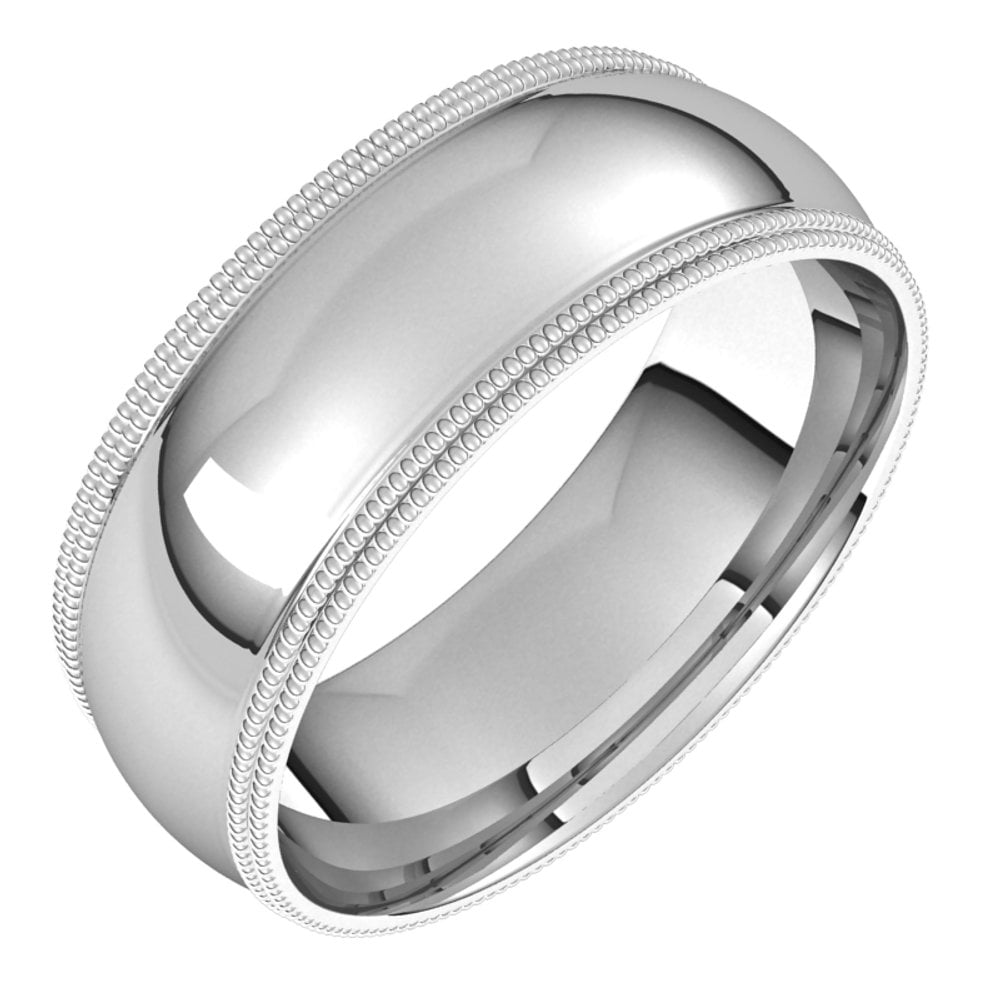 10k White Gold 7mm Double Milgrain Half Round Shape Comfort Fit Classic ...