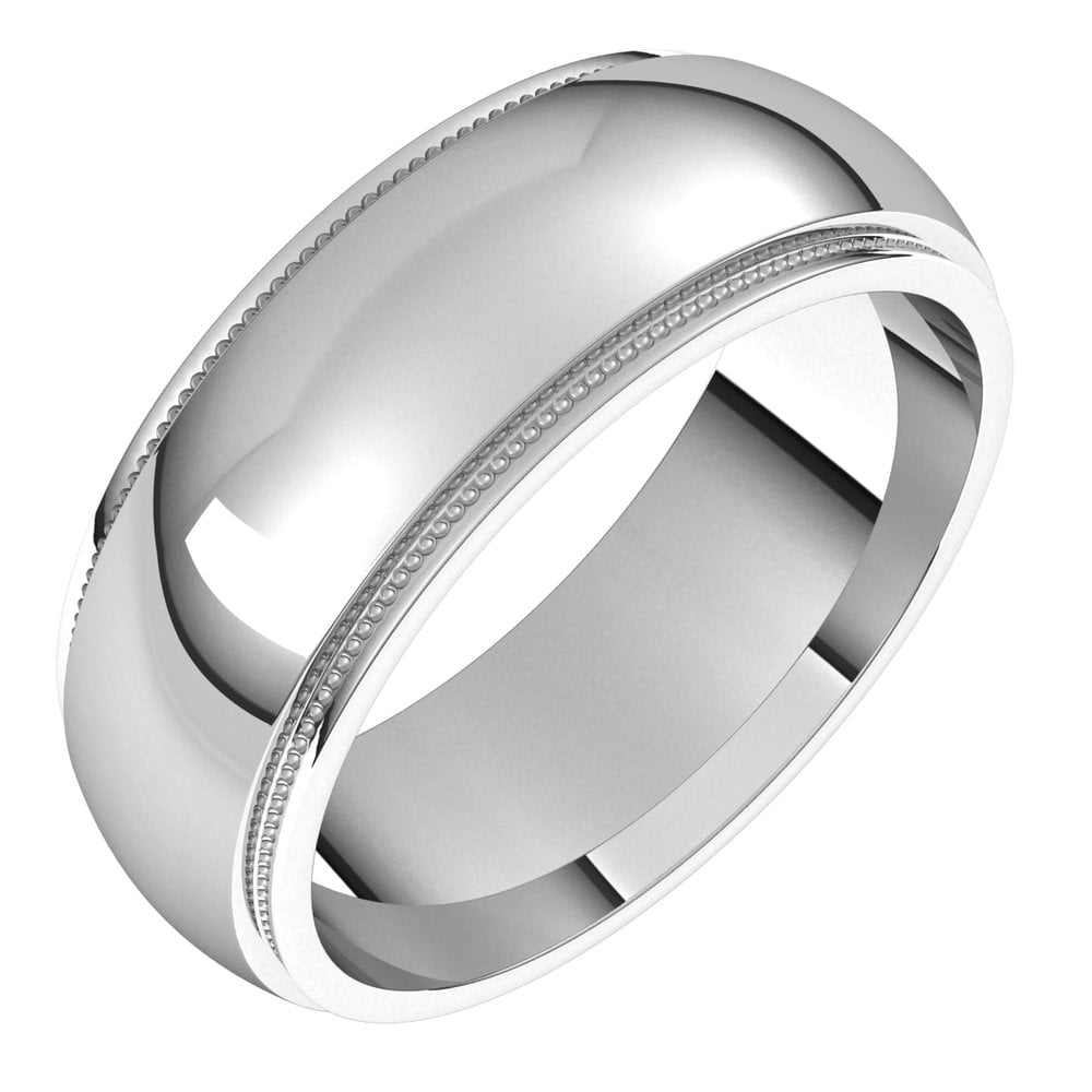 10k White Gold 7mm Milgrain Half Round Shape Edge Classic Bridal Wedding Engagement Anniversary ...