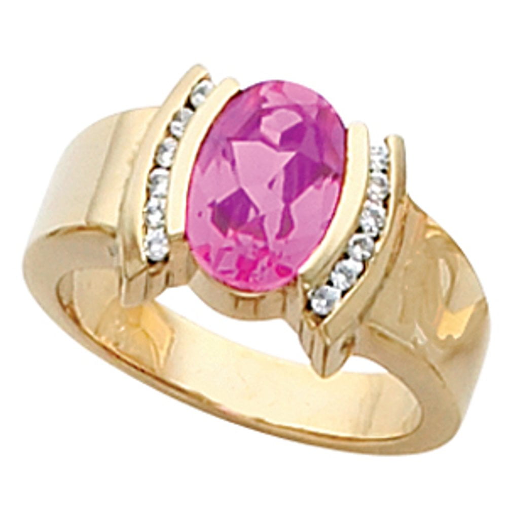 10k White Gold 9x7mm Oval Shape Half Bezel Accented Ring Fine Jewelry For Women Gifts For Her ...