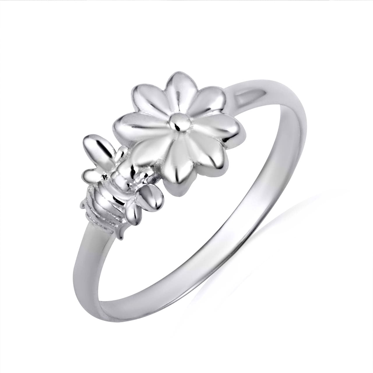 10k White Gold Daisy Flower Bee Ring (Size 8.5) - Walmart.com