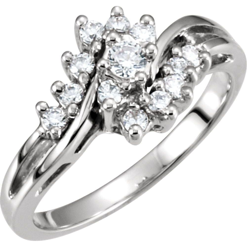 10k White Gold Freeform Bypass Cluster Fashion Ring for 3.4mm and 2mm ...