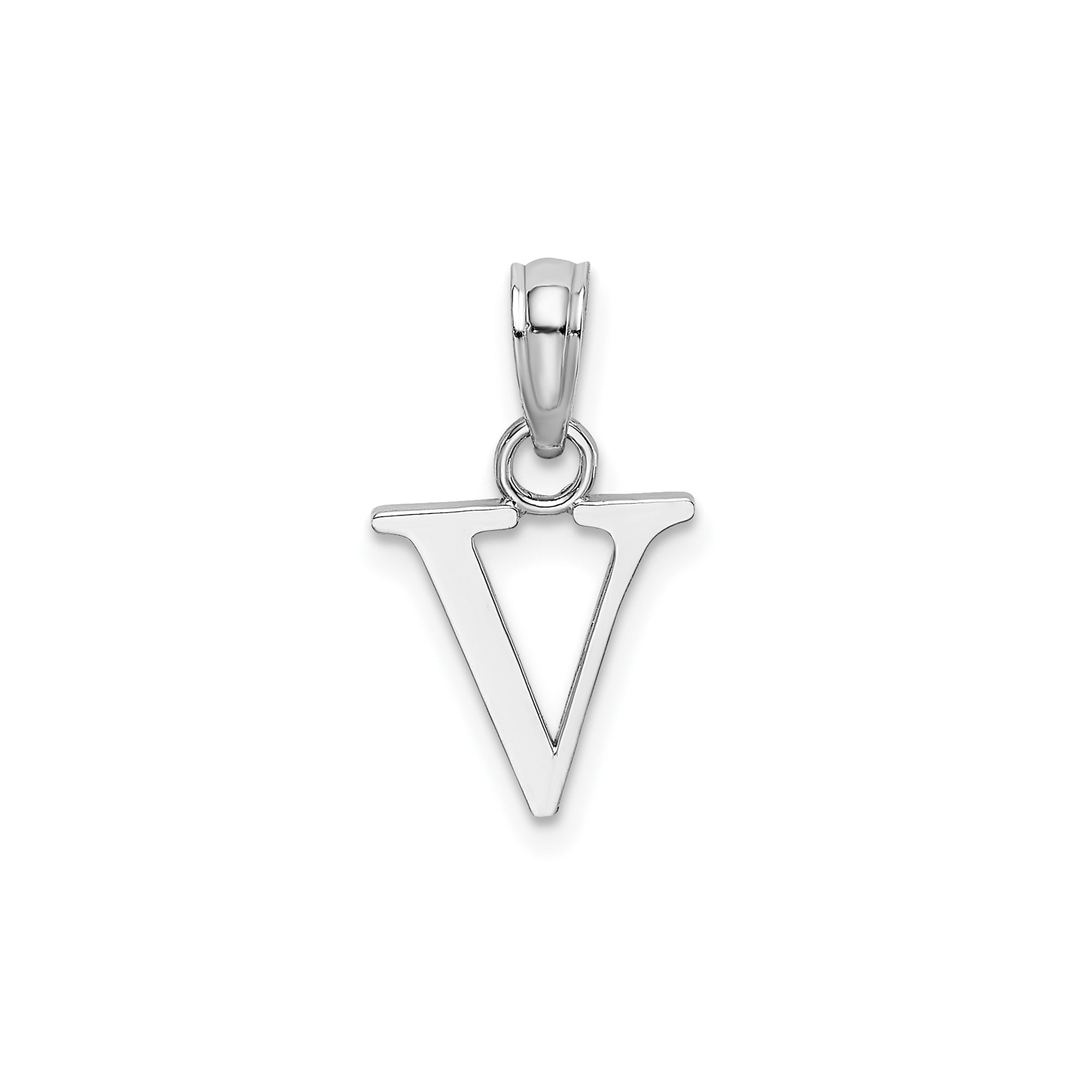 10k White Gold Letter V Pendant Charm for Women, Polished Alphabet ...