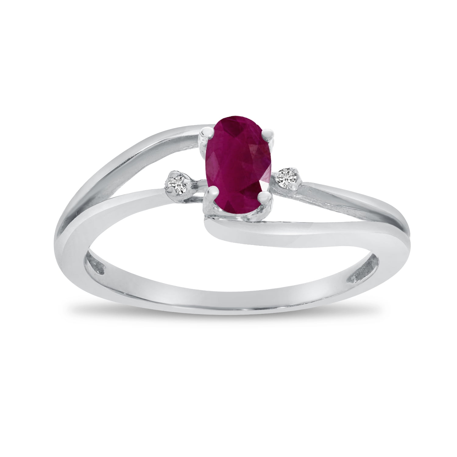 10k White Gold Oval Ruby And Diamond Wave Ring - Walmart.com