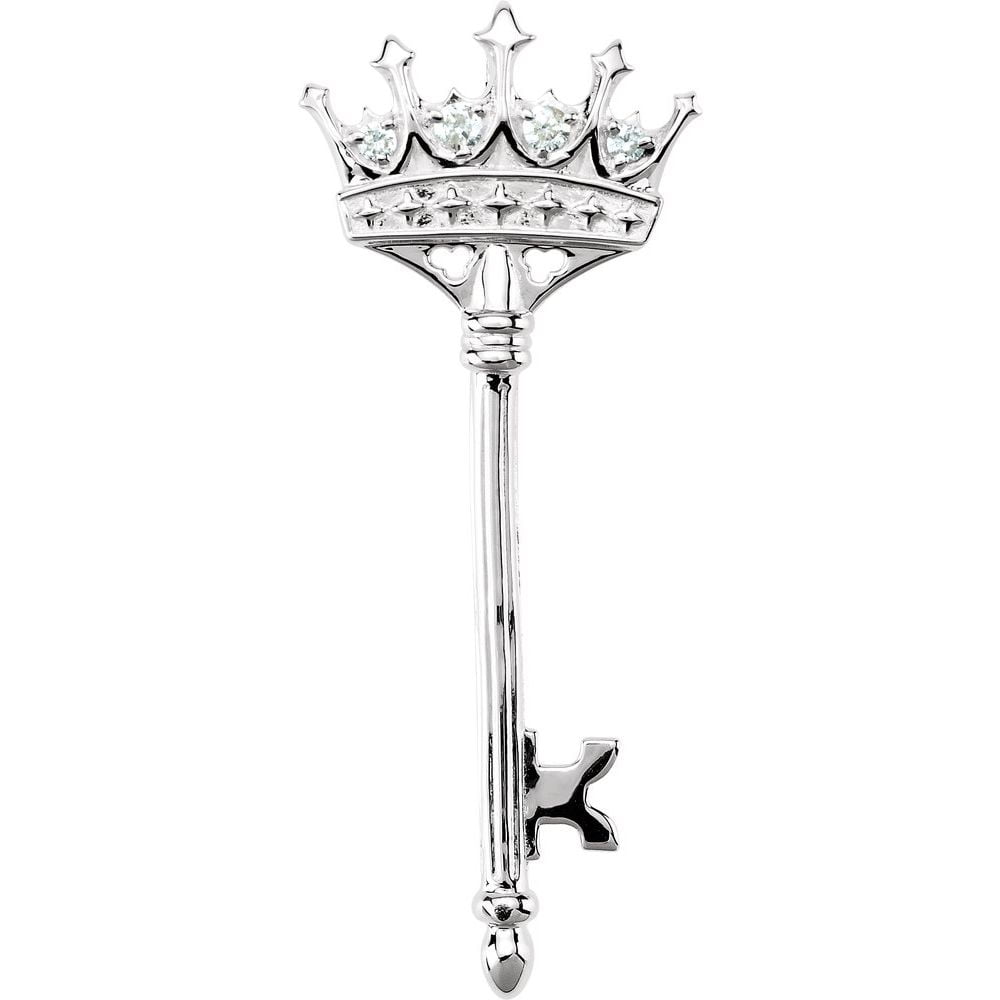 10k White Gold Round Shape Crown Key Pendant Fine Jewelry for Women ...